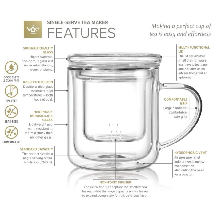 Glass Tea Cup With Infuser And Lid | Stain-Free | Teabloom