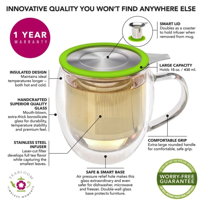 Tea Mug With Lid | Quality Personal Tea Maker | Teabloom